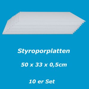 Styroporplatten in 5 mm Stärke mit den Maßen von 50 x 33 cm